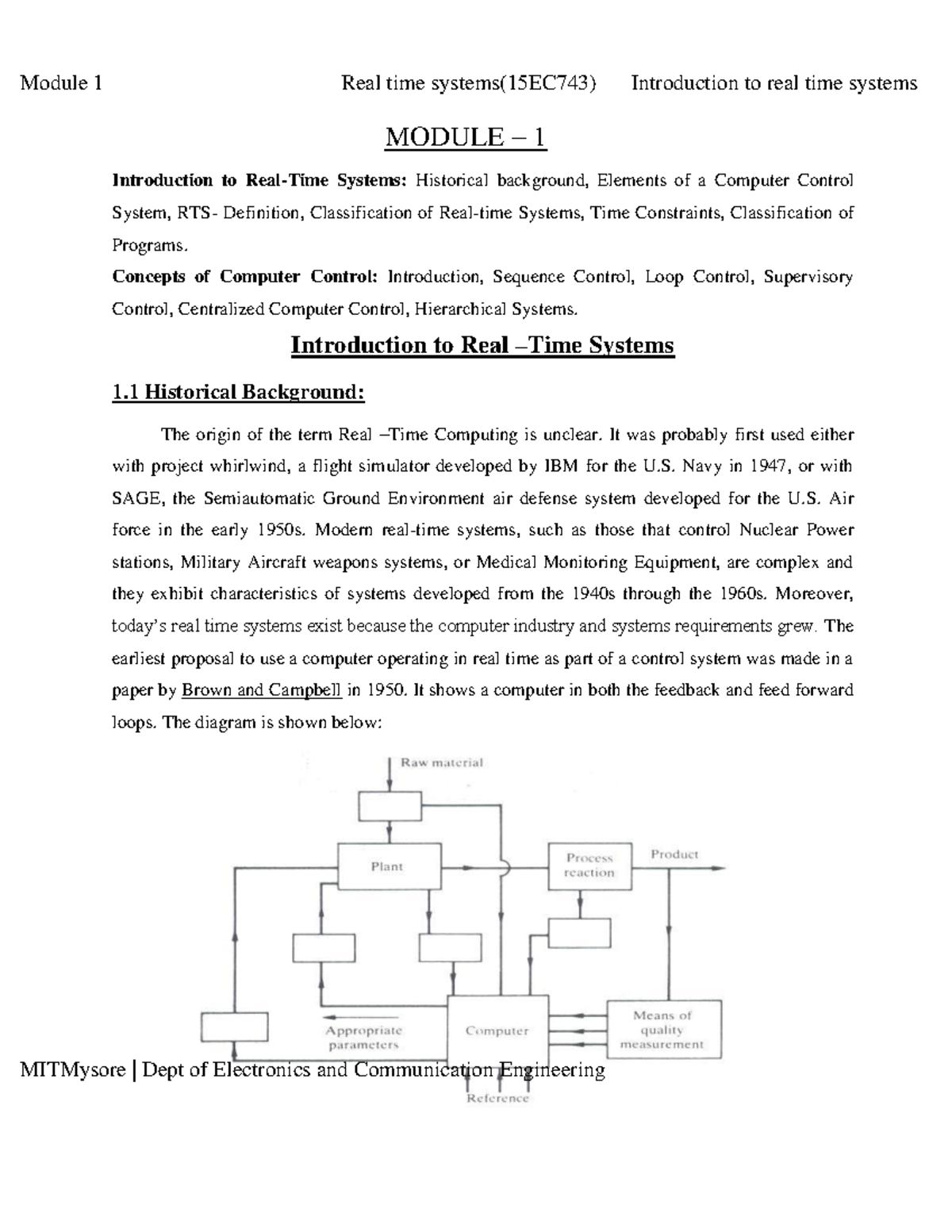 Module 1 - MODULE – 1 Introduction to Real-Time Systems: Historical ...
