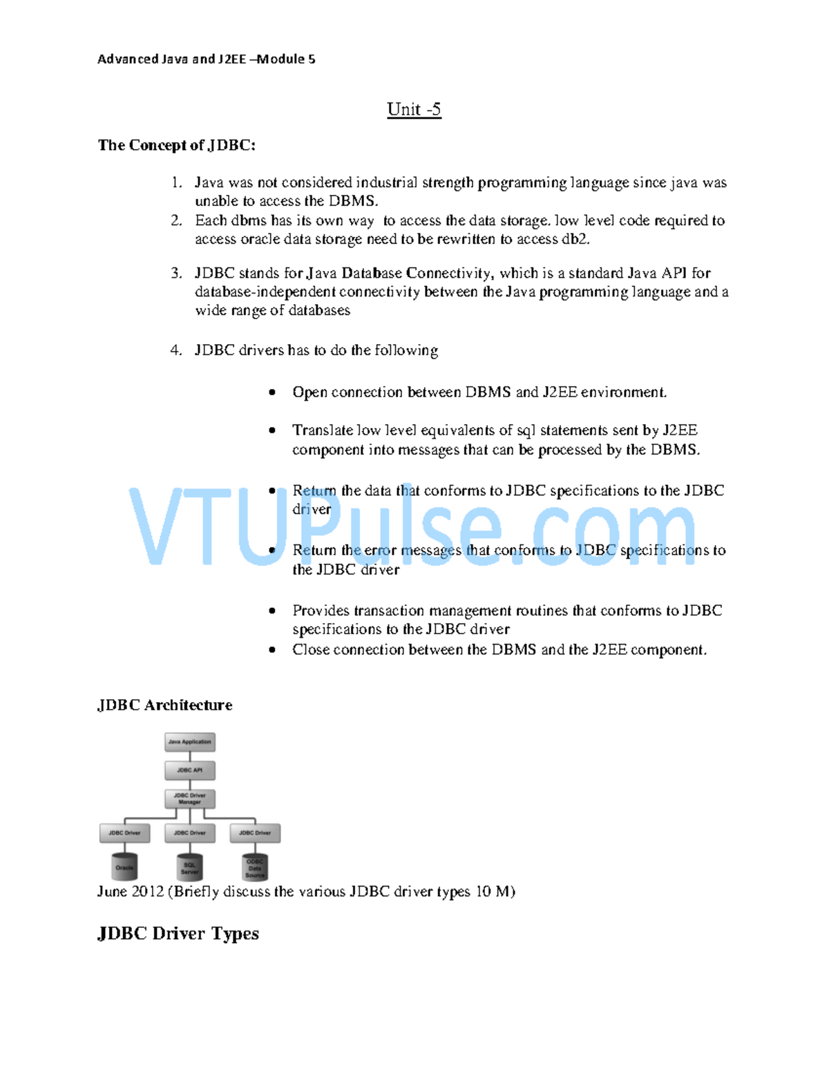 Ajj mod5 - Notes of 5th module - Unit - The Concept of JDBC: Java was ...