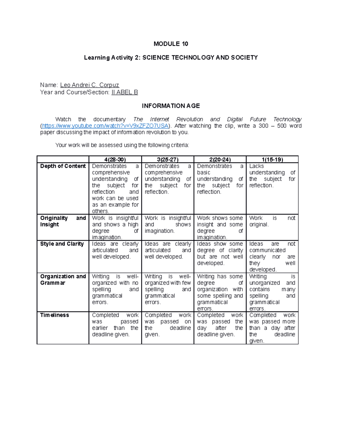 M10 LA 2 - Module 10 Learning Activity 2: Information Age Essay ...