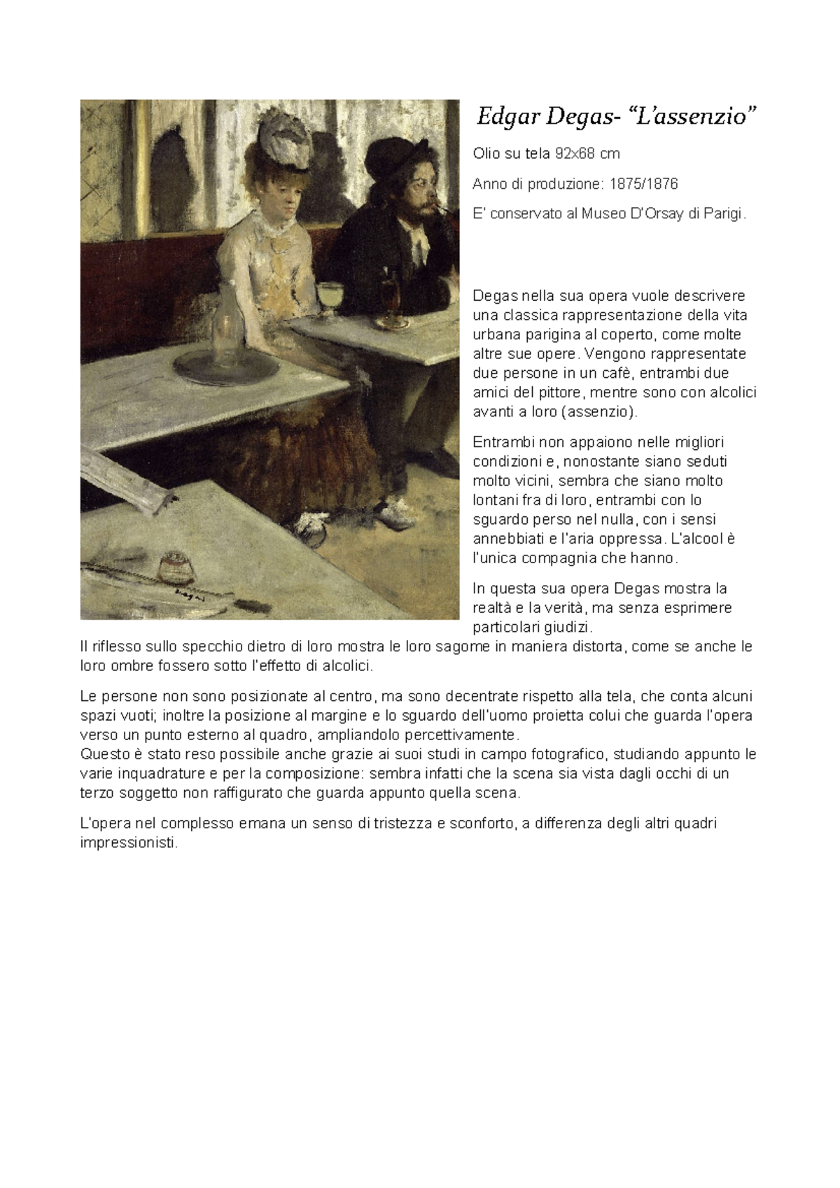 L'assenzio - Appunti 8 - Edgar Degas- “L’assenzio” Olio su tela 92x68 ...