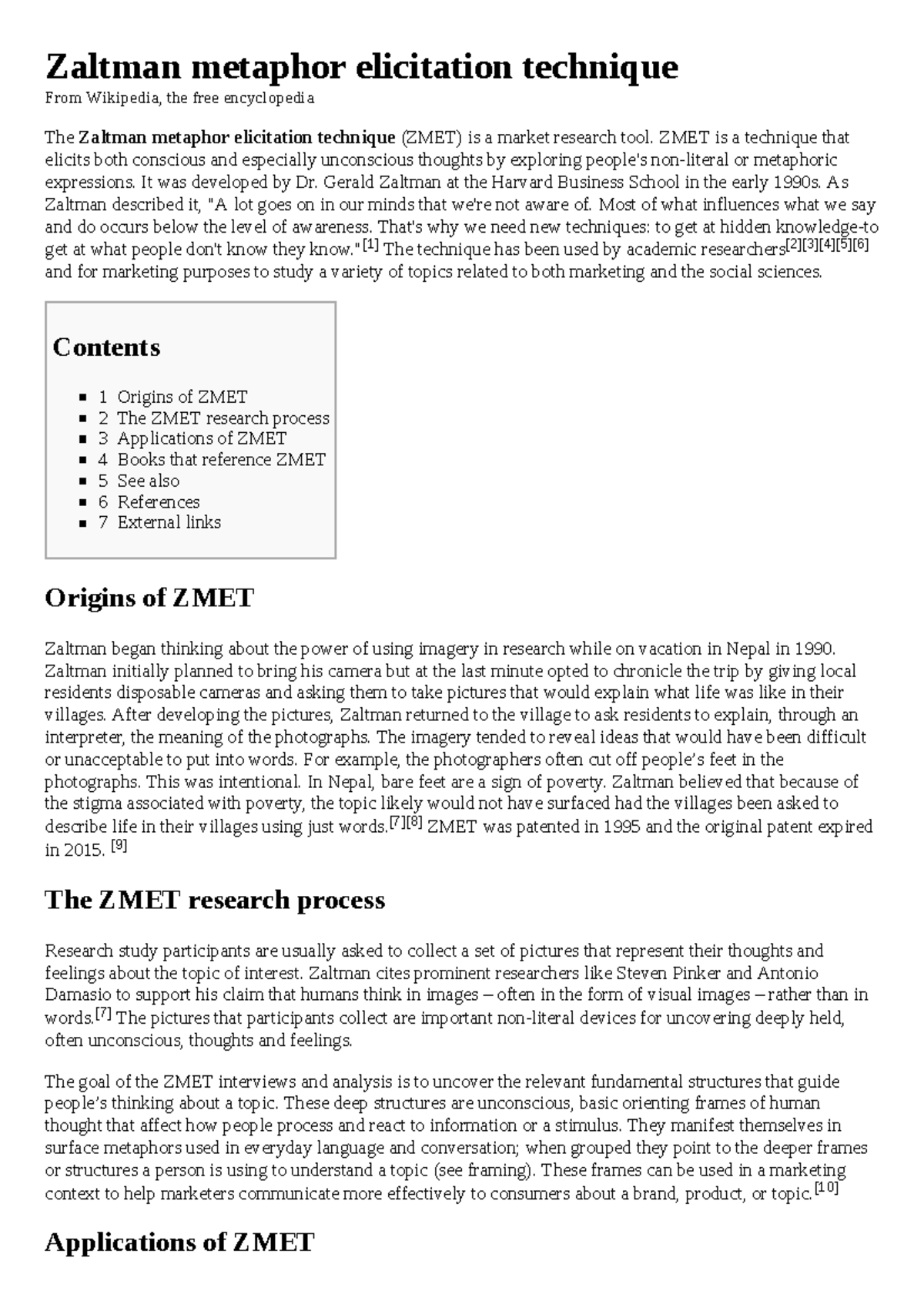 Zaltman Metaphor Elicitation Technique ZMET - ZMET is a technique that ...
