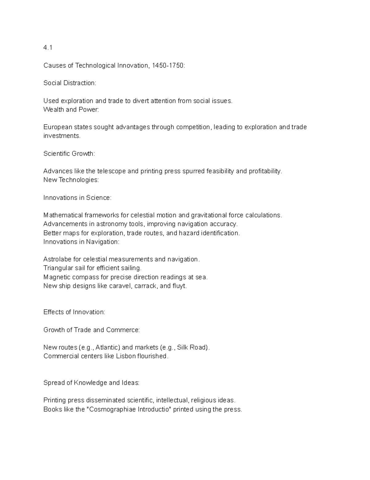 APWH Unit 4 Notes - 4. Causes of Technological Innovation, 1450-1750 ...