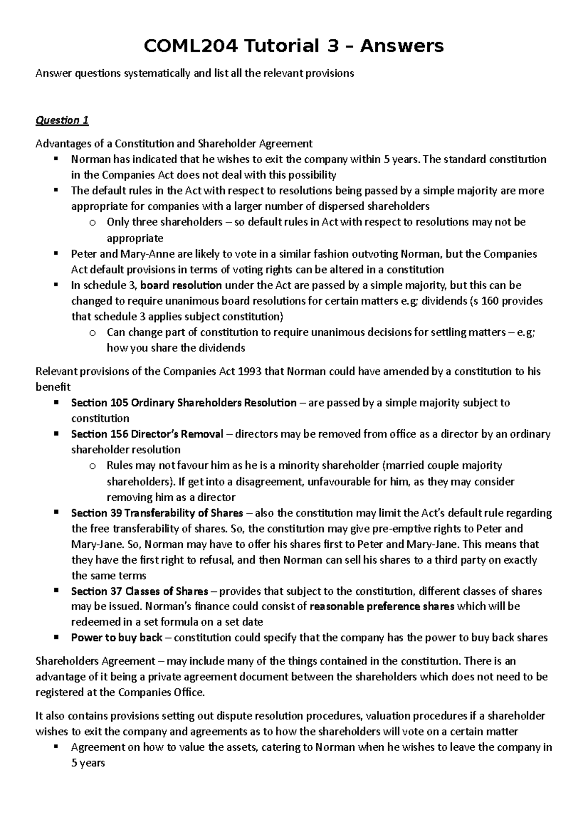 COML204 Tutorial 3 Answers - COML204 Tutorial 3 – Answers Answer questions systematically and ...