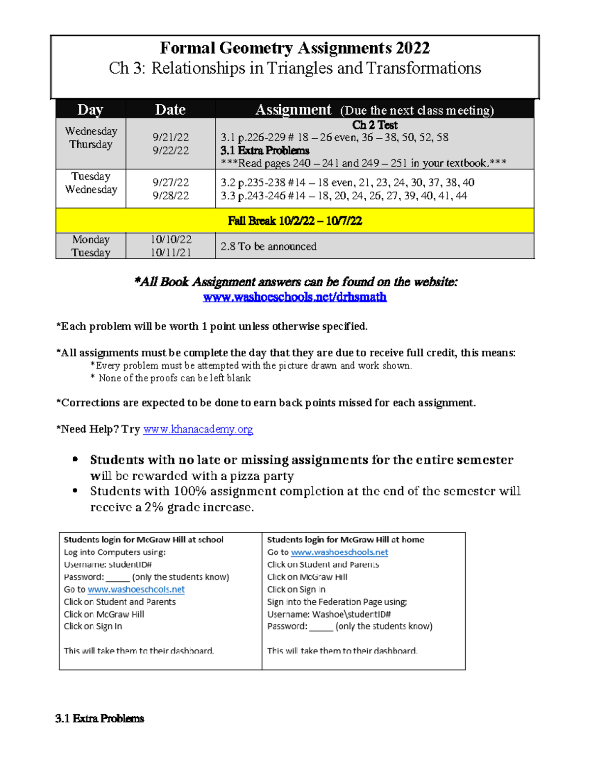 CH 3 Assignments 2022 - Math key - Formal Geometry Assignments 2022 Ch 3: Relationships in ...