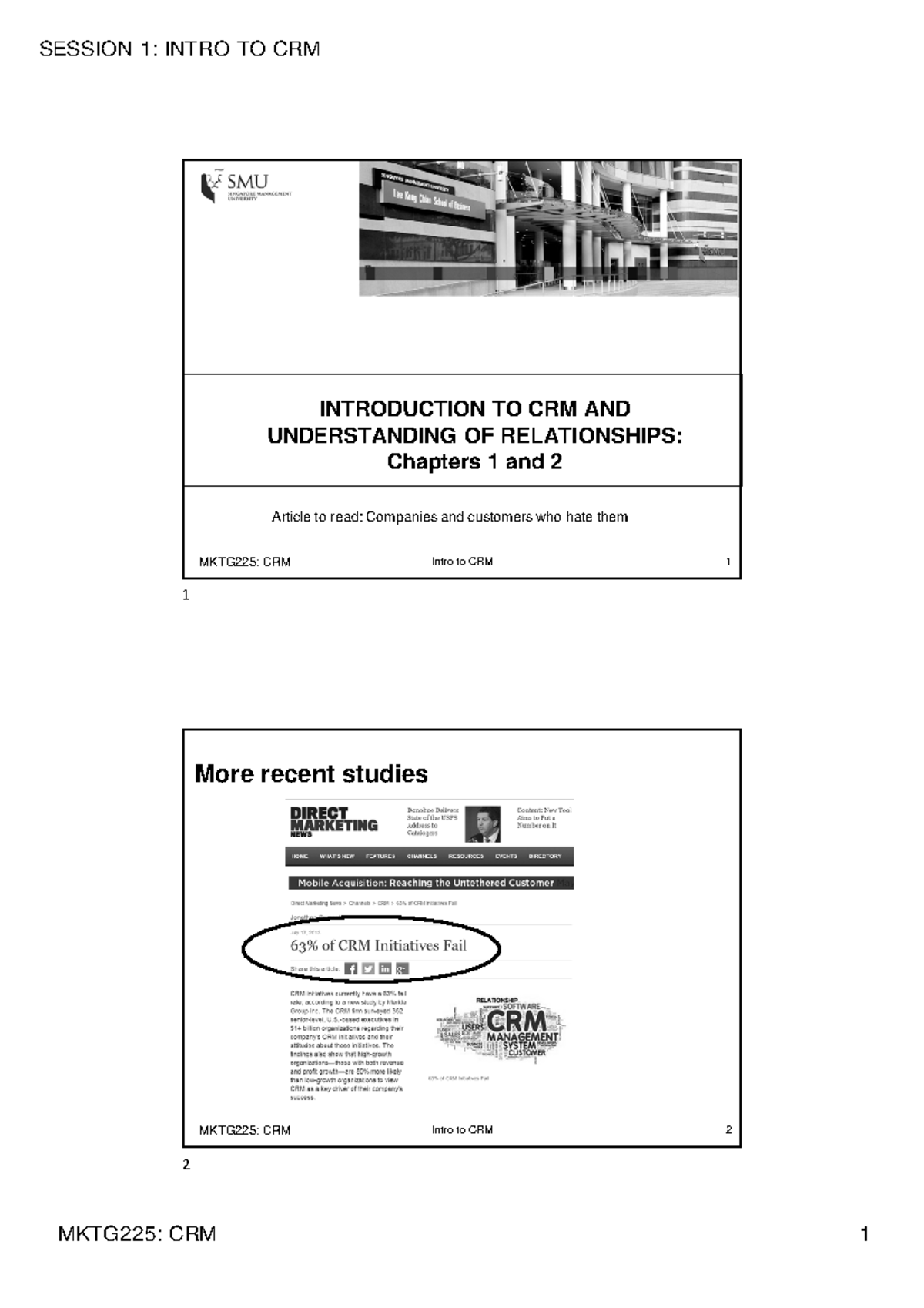 Introduction to CRM and relationships - MKTG225: CRM Intro to CRM 1 INTRODUCTION TO CRM AND ...
