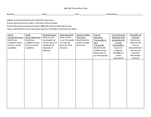 Sample Process Recording - NUR 305 Process Recording Student: Joanne ...