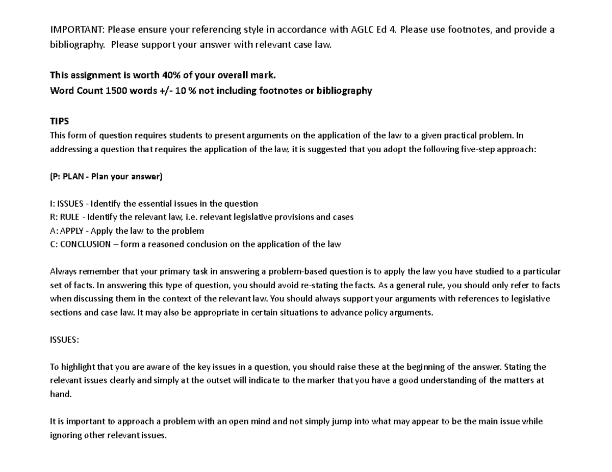 Assignment, Commercial Law - IMPORTANT: Please ensure your referencing ...
