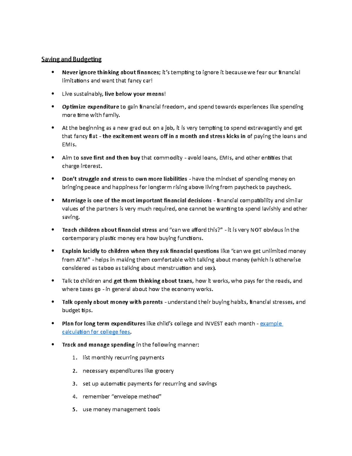 Personal Finance Notes - Saving and Budgeting Never ignore thinking ...