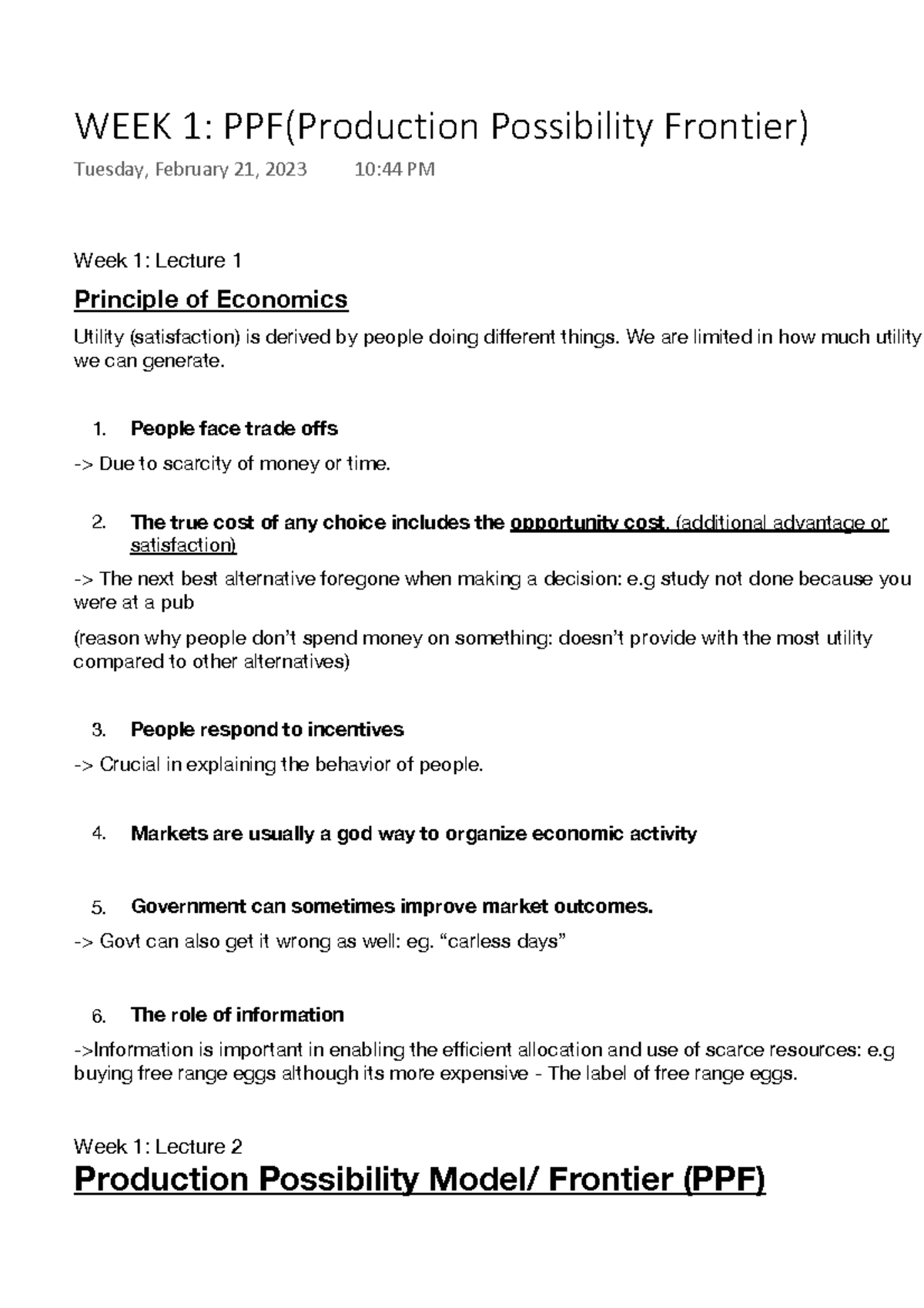 WEEK 1 PPF(Production Possibility Frontier) - Micro economics - UCNZ ...