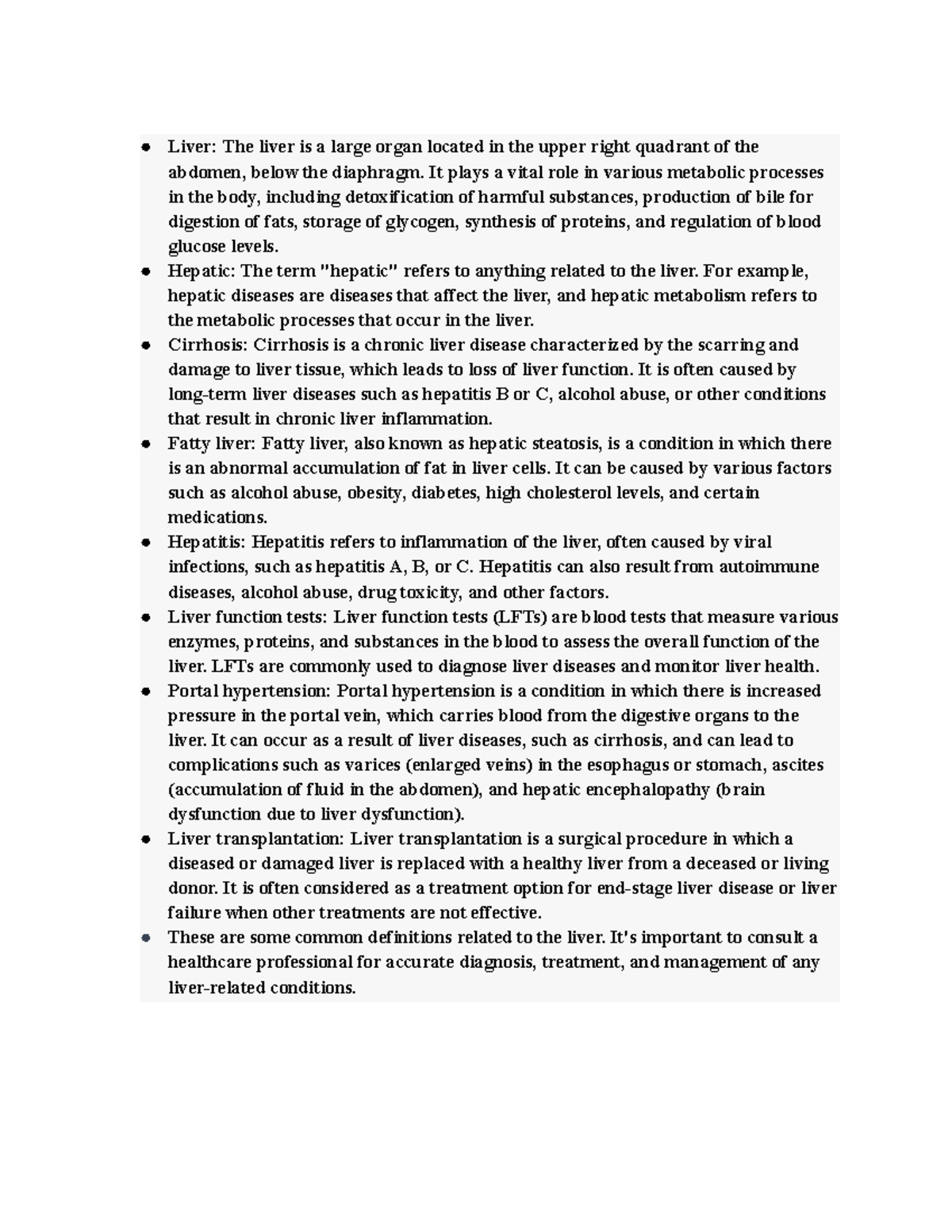 Liver - NOTES - Liver: The liver is a large organ located in the upper ...