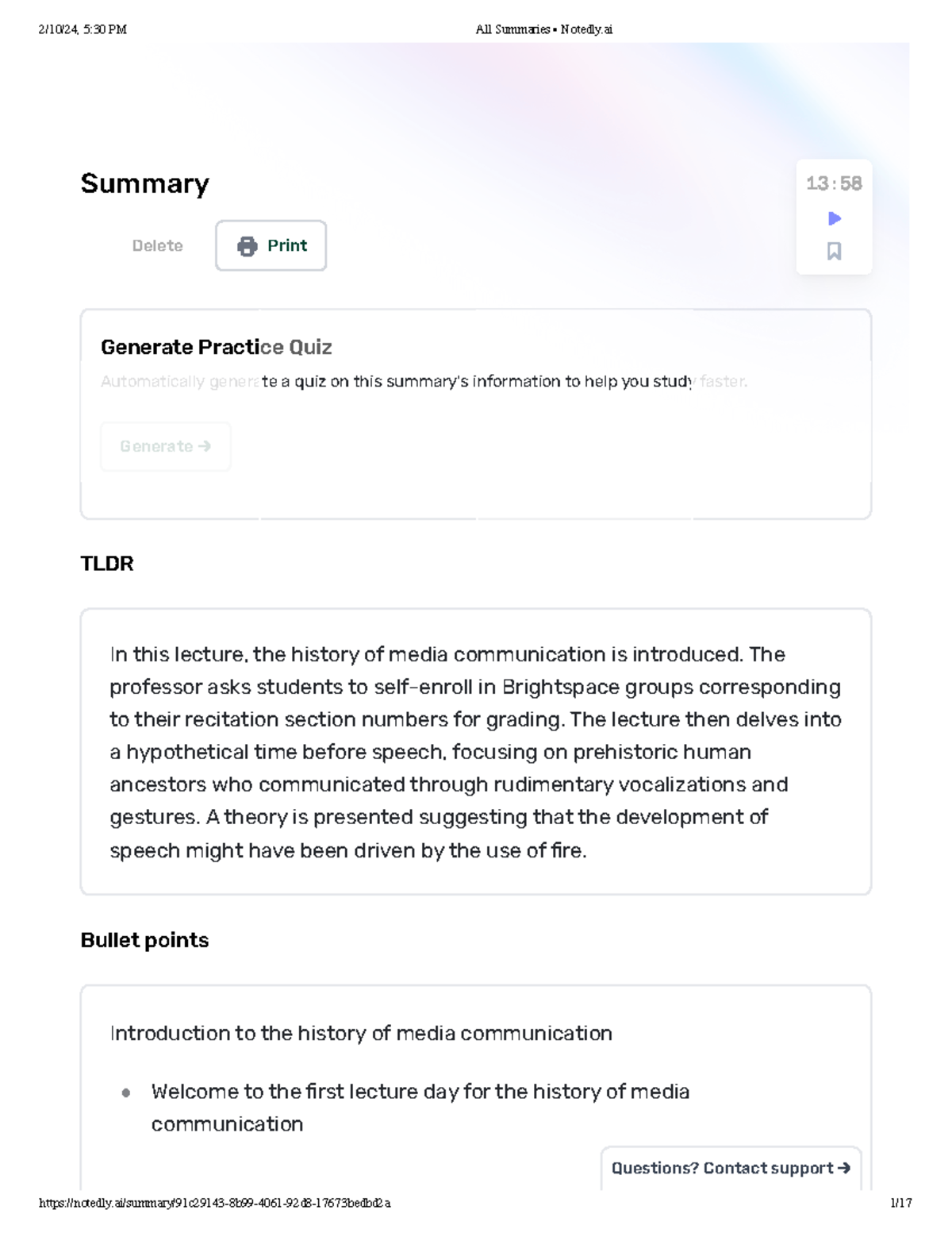 All Summaries • Notedly - Summary Delete Print TLDR Bullet points Generate Practice Quiz - Studocu