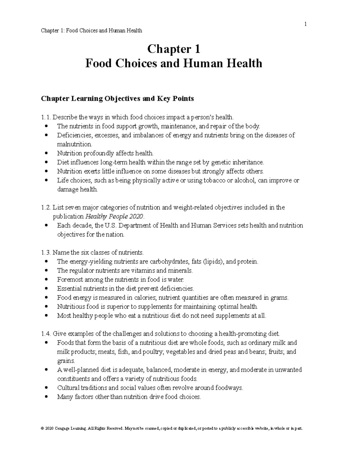 15e Ch01Outline - Lecture notes ch. 1 - 1 Chapter 1: Food Choices and ...