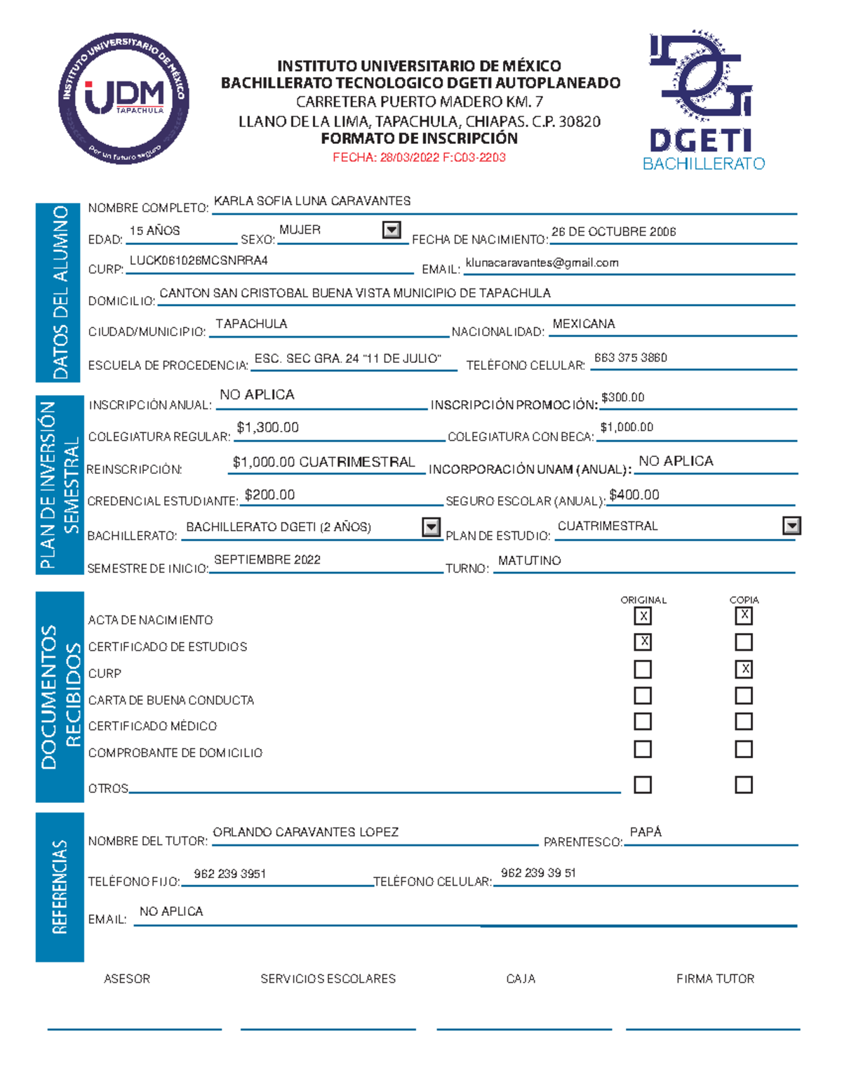 Formato DE Inscripcion Dgeti - BACHILLERATO TECNOLOGICO DGETI ...