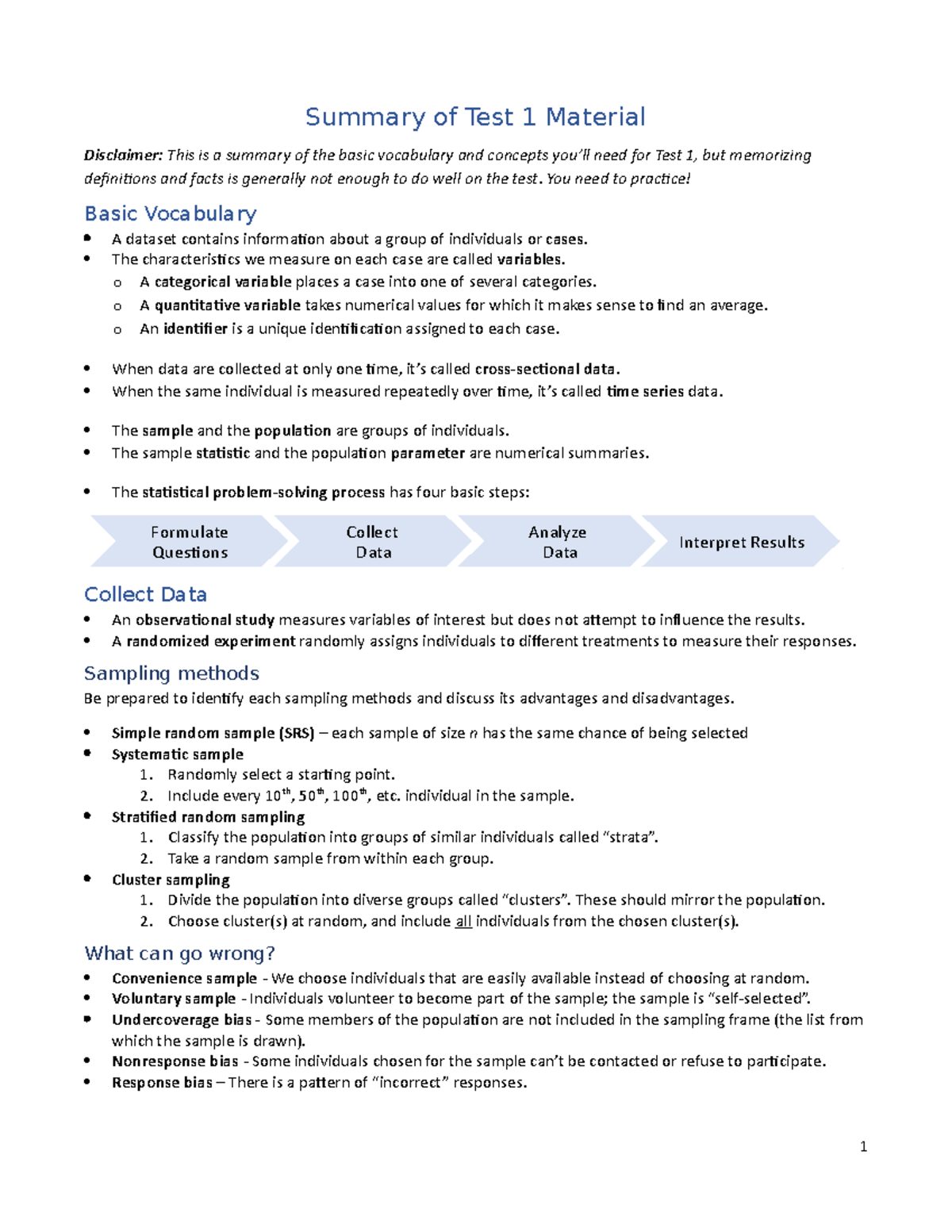 Summary of Test 1 material copy - Summary of Test 1 Material Disclaimer ...