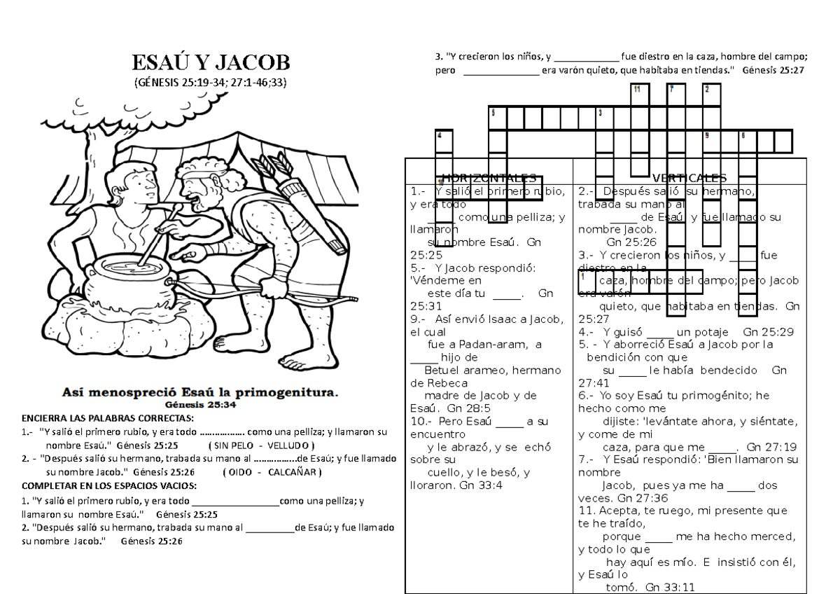 Ficha ESAÚ Y Jacob - ESAÚ Y JACOB (GÉNESIS 25:19-34; 27:1-46;33 ...