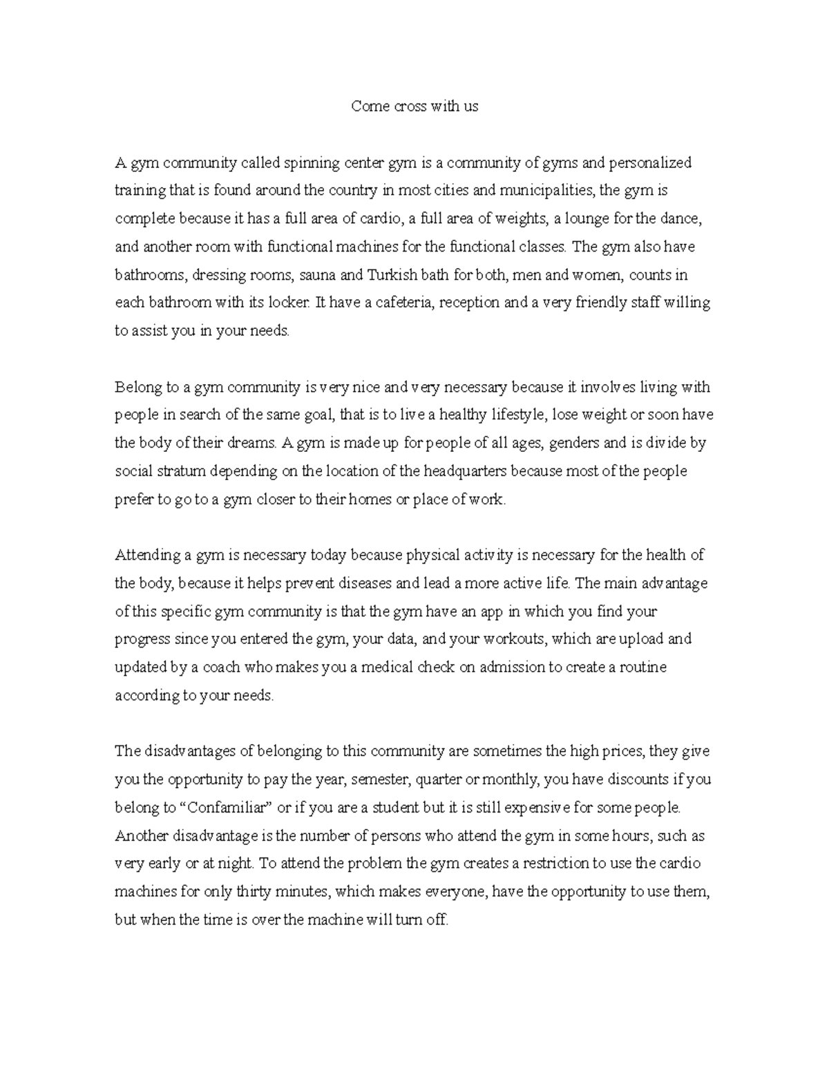 Gym essay - Ensayo sobre el gimnasio - Come cross with us A gym ...