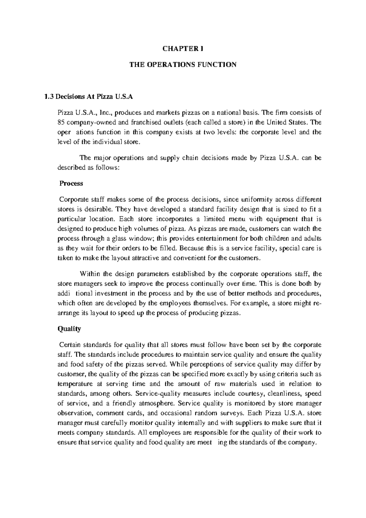 Chapter 1 The Operation Function (five main decisions made by ...