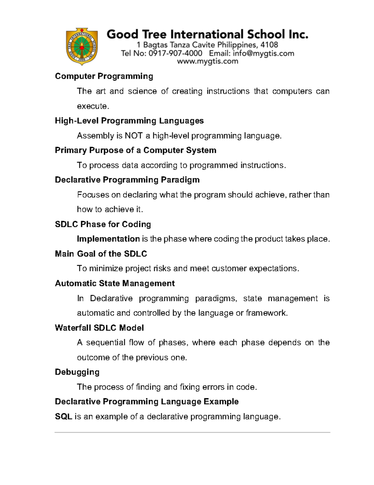 Grade-10-Computer-Reviewer - Computer Programming The art and science of creating instructions ...