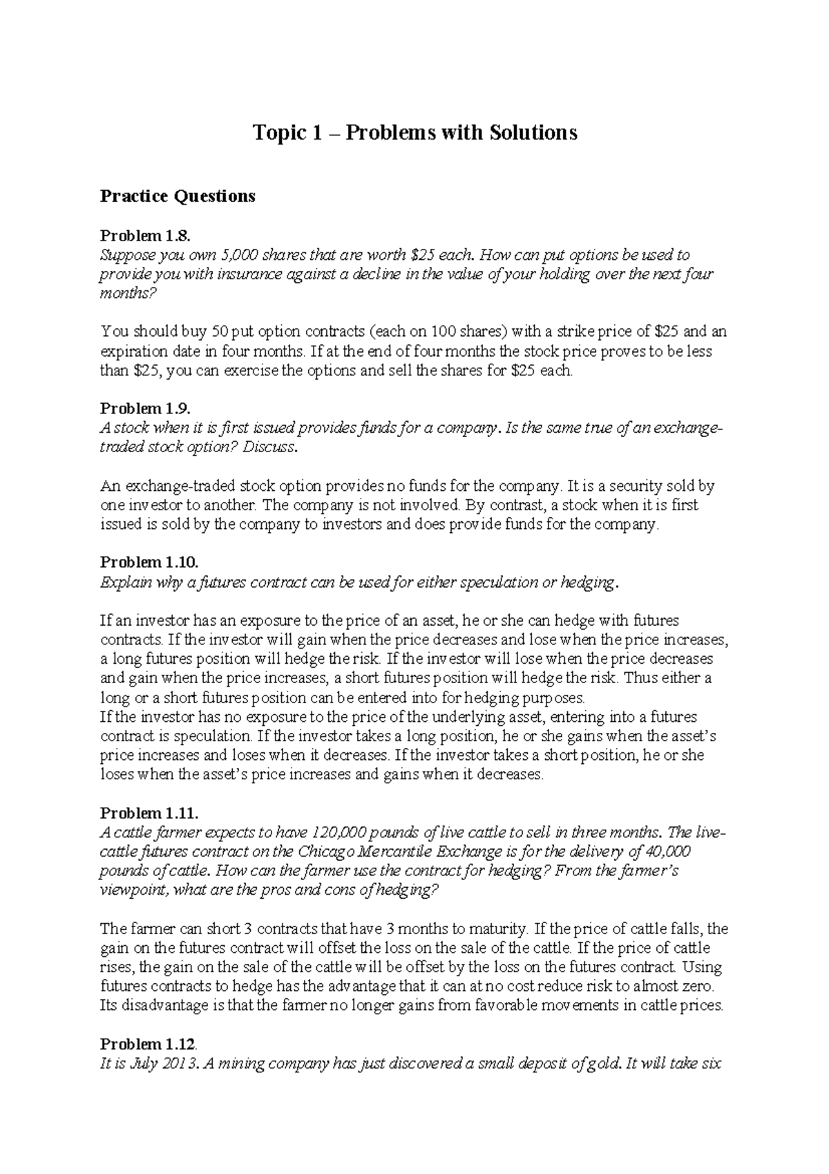 Topic 1 - Problems with Solutions - Topic 1 – Problems with Solutions ...