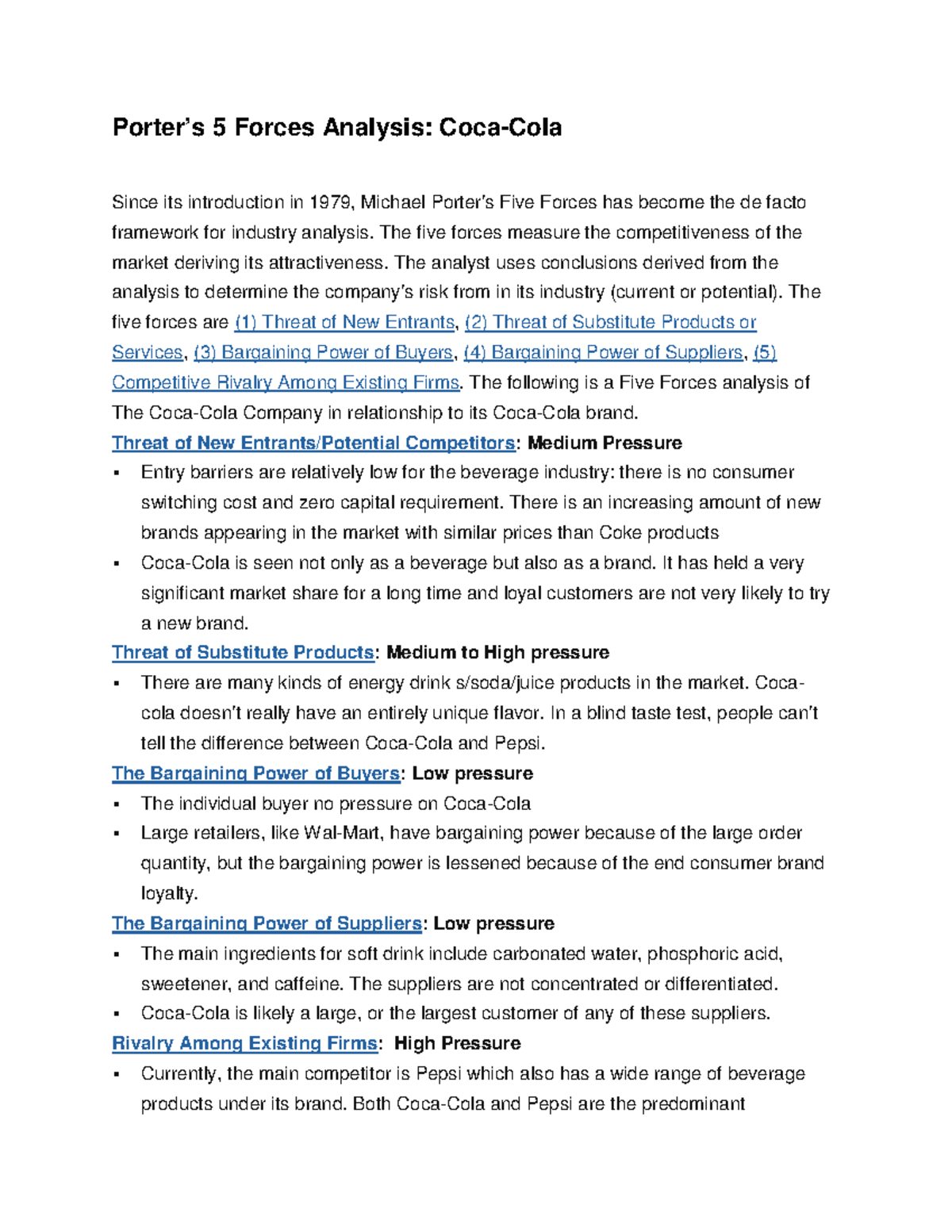 Coca-Cola Porter's 5 forces - Porter’s 5 Forces Analysis: Coca-Cola ...