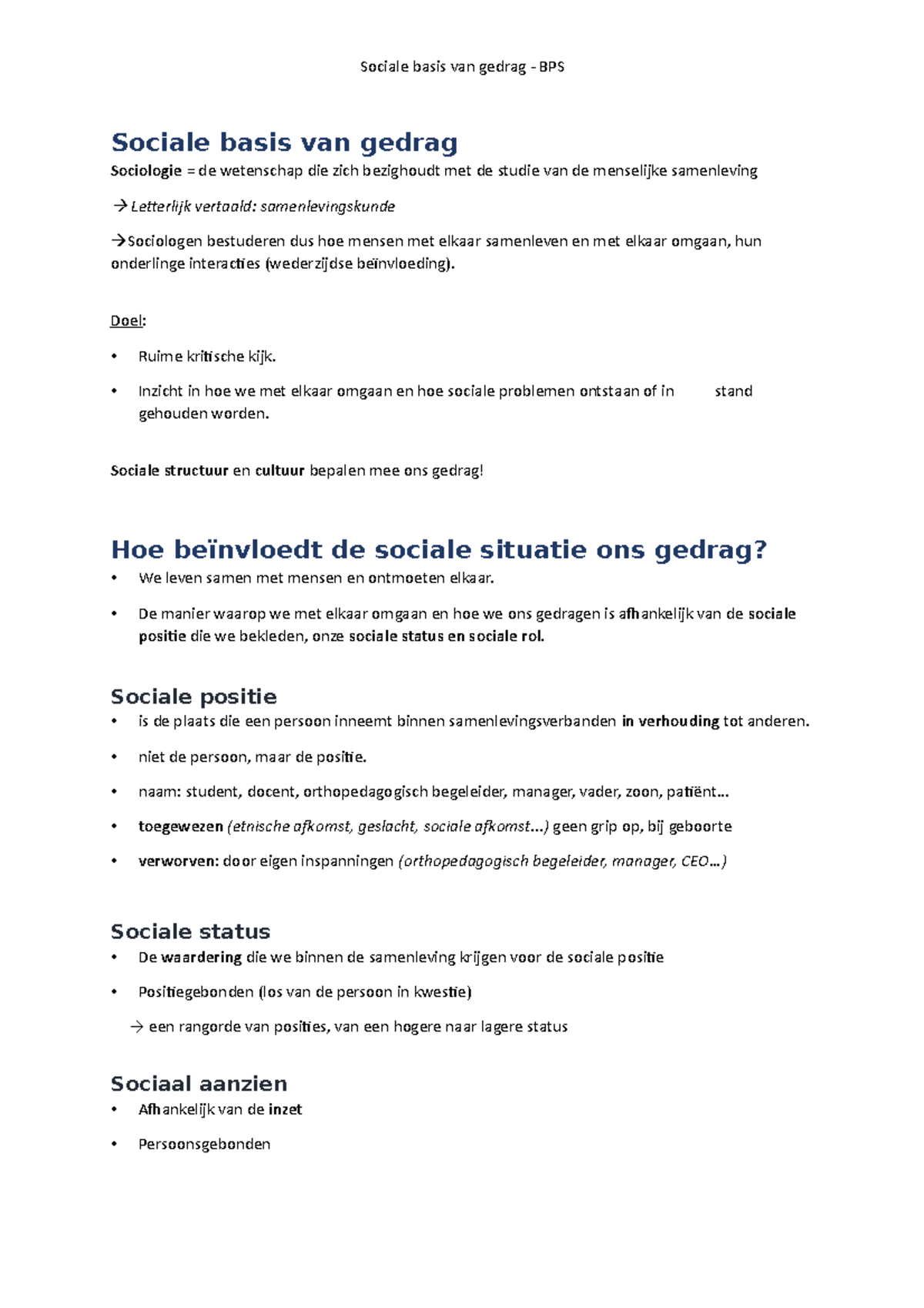 Sociale basis van gedrag biopsychosociale basis van gedrag - Sociale ...