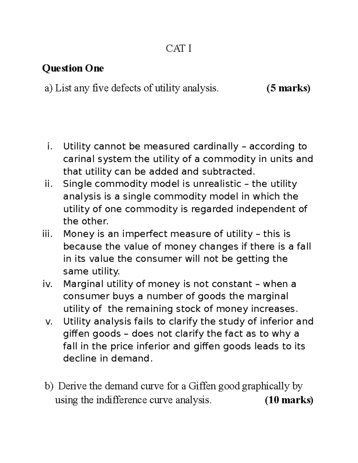 BEC 111 CAT I - HELPFUL - CAT I Question One a) List any five defects ...