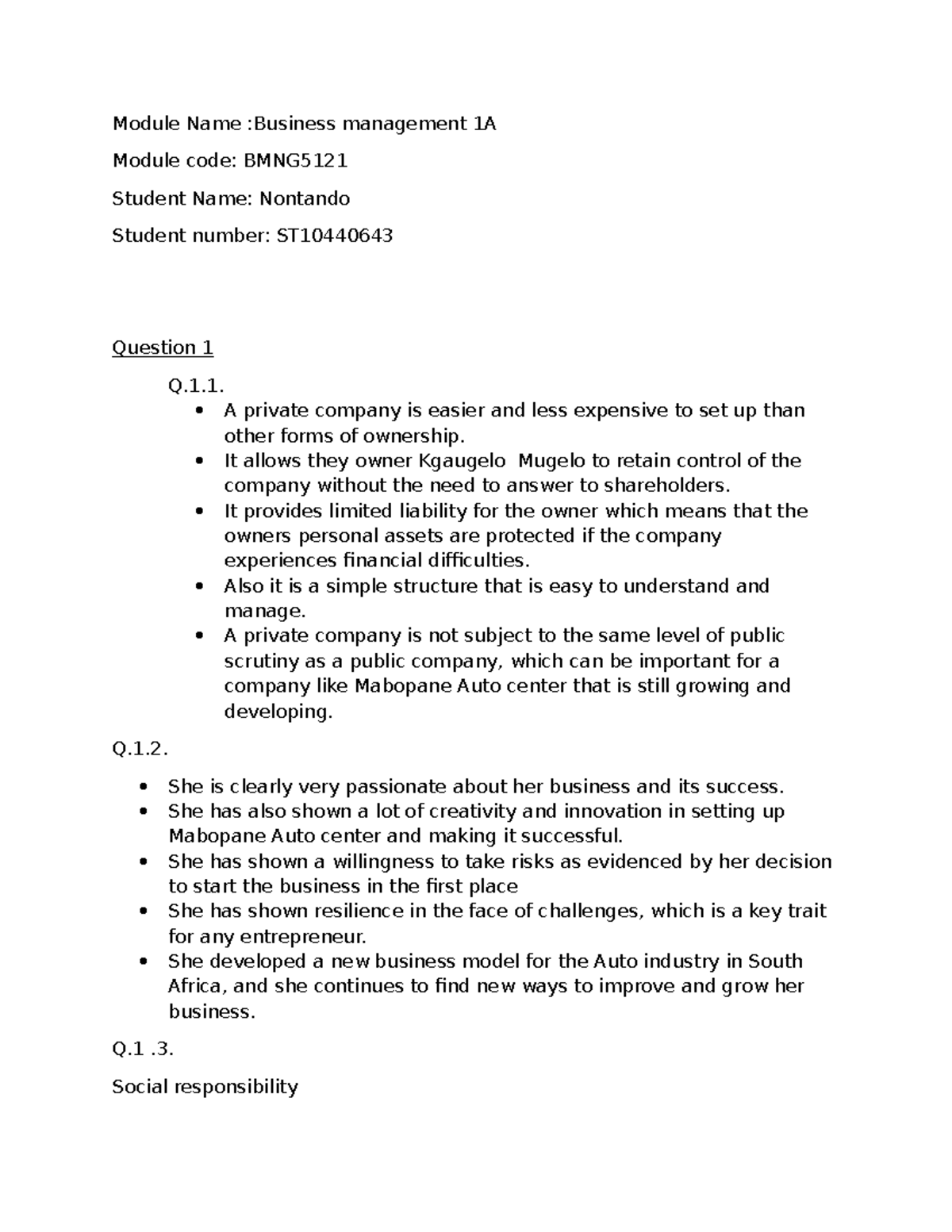 Business assignment 1 - This might help - Module Name :Business ...