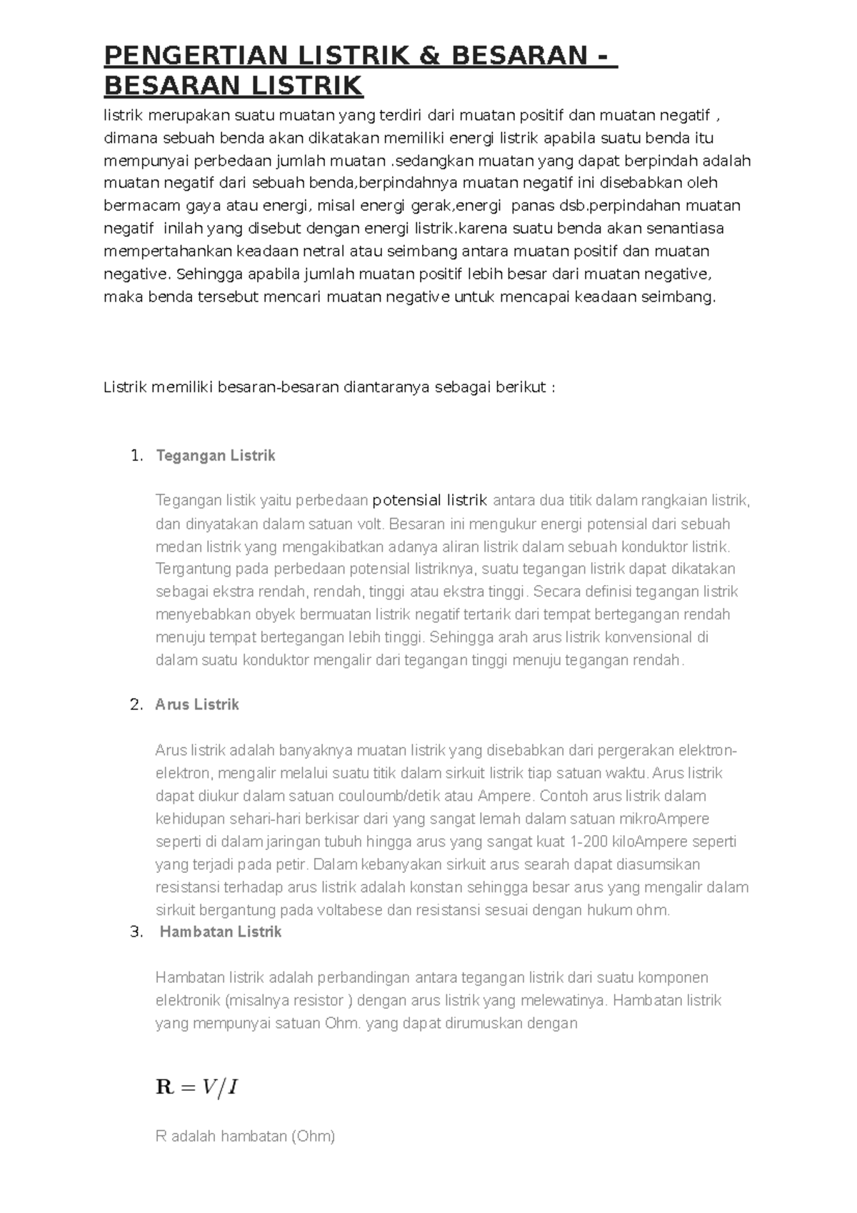 Pengertian Listrik and Besaran Besaran L - PENGERTIAN LISTRIK & BESARAN ...
