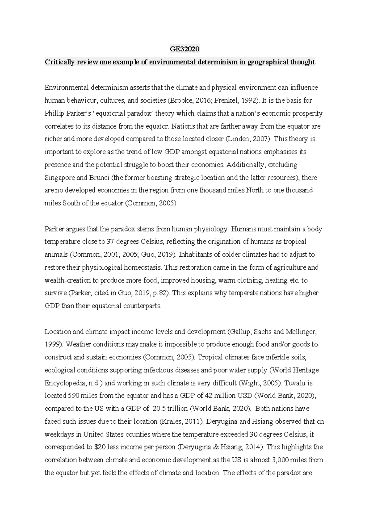 Critically review one example of environmental determinism in ...