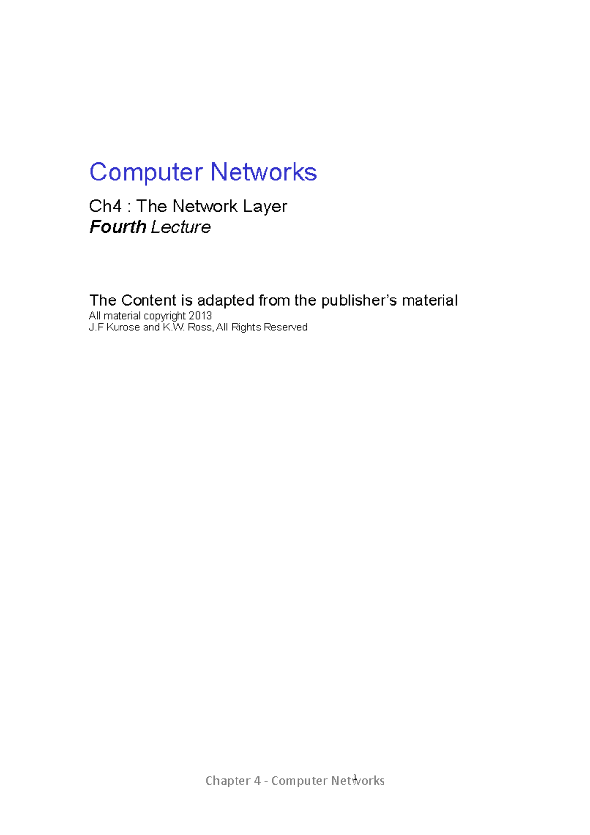 Computer Networks - Ch4 D - Computer Networks Ch4 : The Network Layer ...
