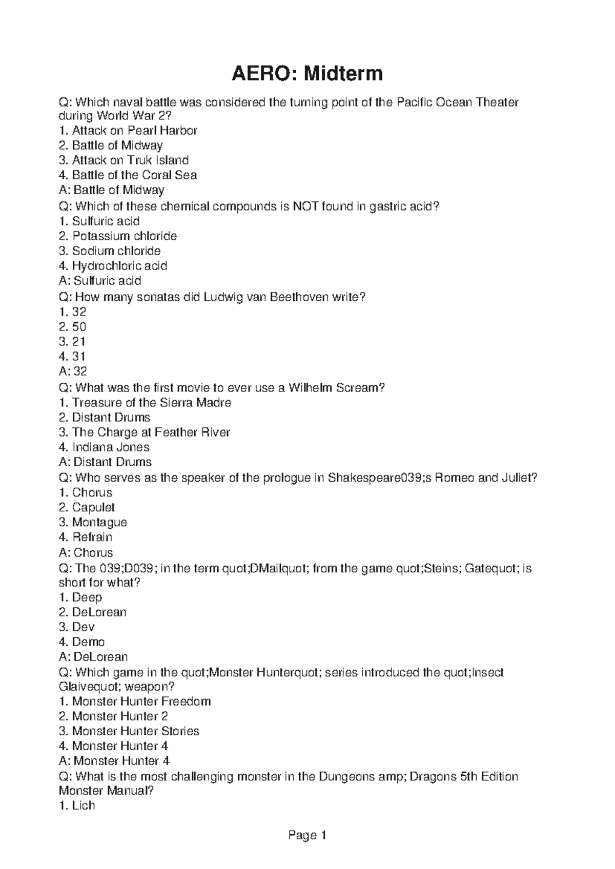 AERO258 Worksheet 4 - AERO: Midterm Q: Which naval battle was ...