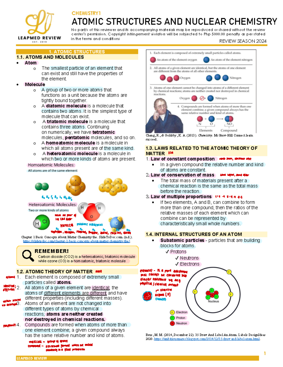 General Chemistry 1 - 1 ####### CHEMISTRY REVIEW SEASON 202 4 ATOMIC ...