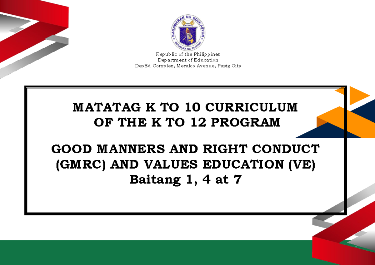 Matatag GMRC and VE Grades 1 4 and 7 manual and lectures for matatag curriculum - Republic of ...