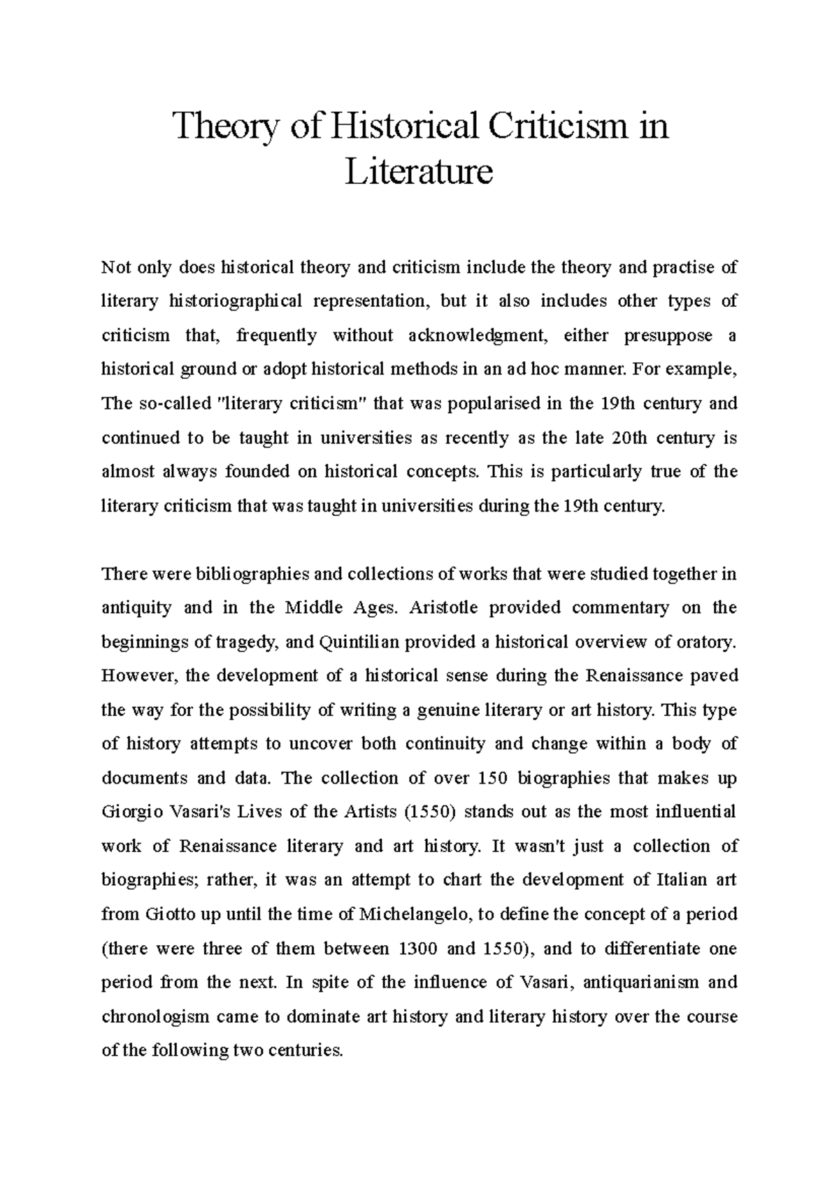 Theory of Historical Criticism in Literature - Theory of Historical ...