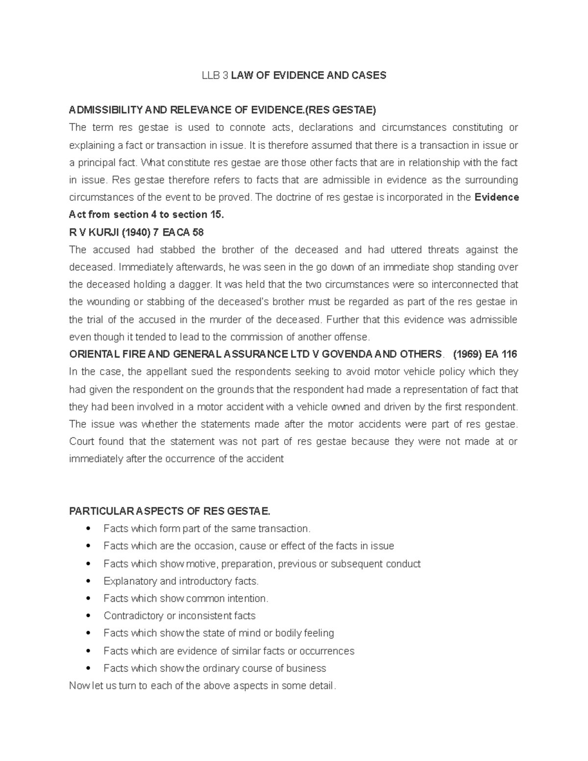 LLB 3 Evidence LAW Notes - LLB 3 LAW OF EVIDENCE AND CASES ...