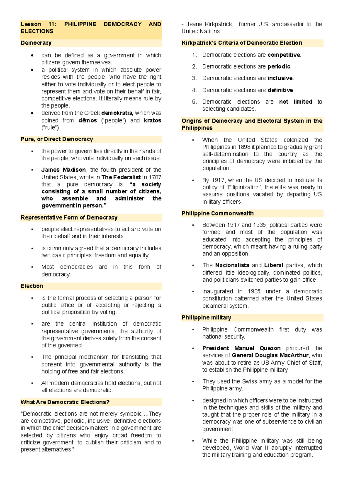 Polgov Lesson 11 13 - Lesson 11 : PHILIPPINE DEMOCRACY AND ELECTIONS ...