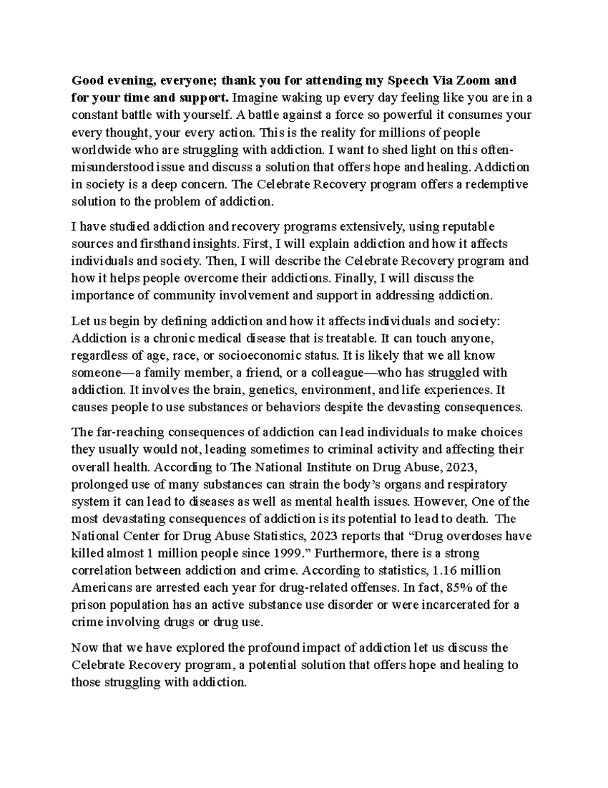 Final version of persuasive speech Linda Havens - Good evening ...