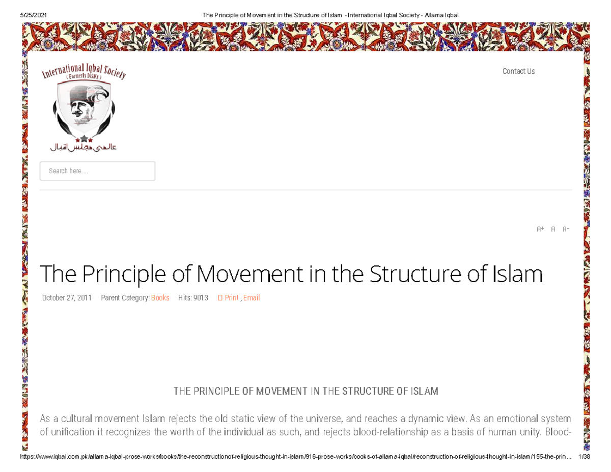 The Principle of Movement in the Structure of Islam - International ...