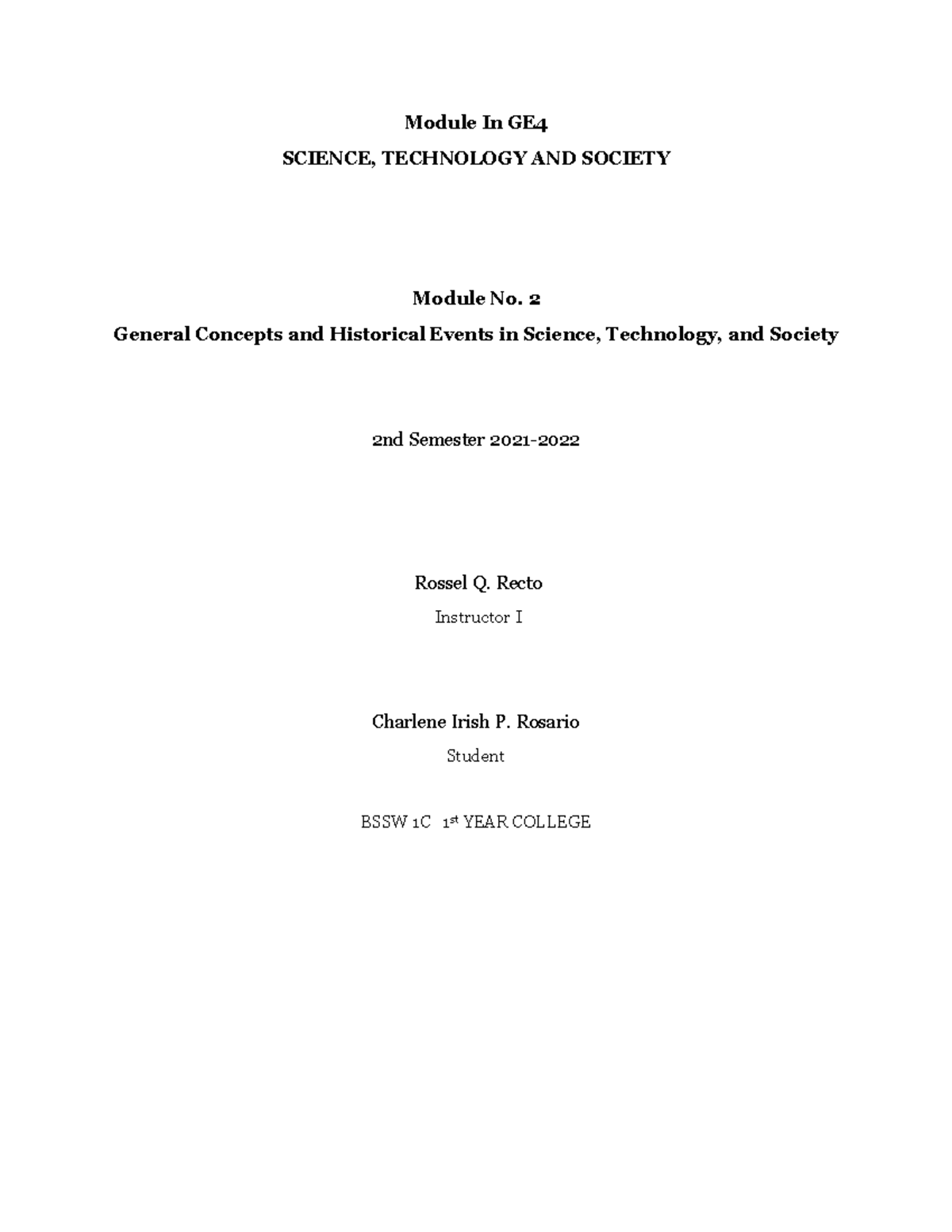 STS WEEK 2 Module - Module In GE SCIENCE, TECHNOLOGY AND SOCIETY Module ...