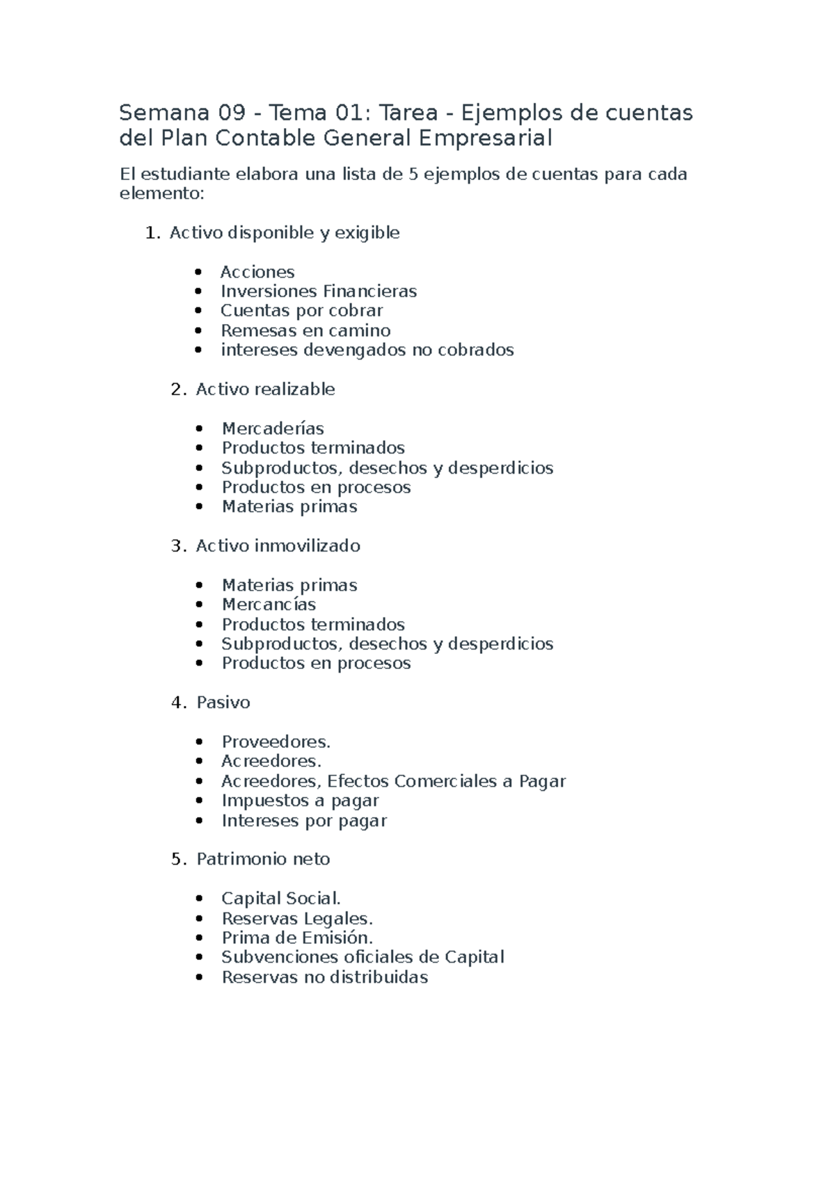 Ejemplos de cuentas de plan contable general empresarial - Semana 09 - Tema 01: Tarea - Ejemplos ...