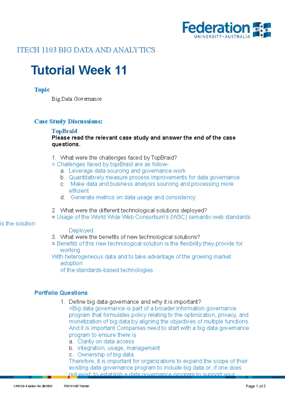 Tutorial Week 11 - Test - ITECH 1103 BIG DATA AND ANALYTICS Tutorial ...