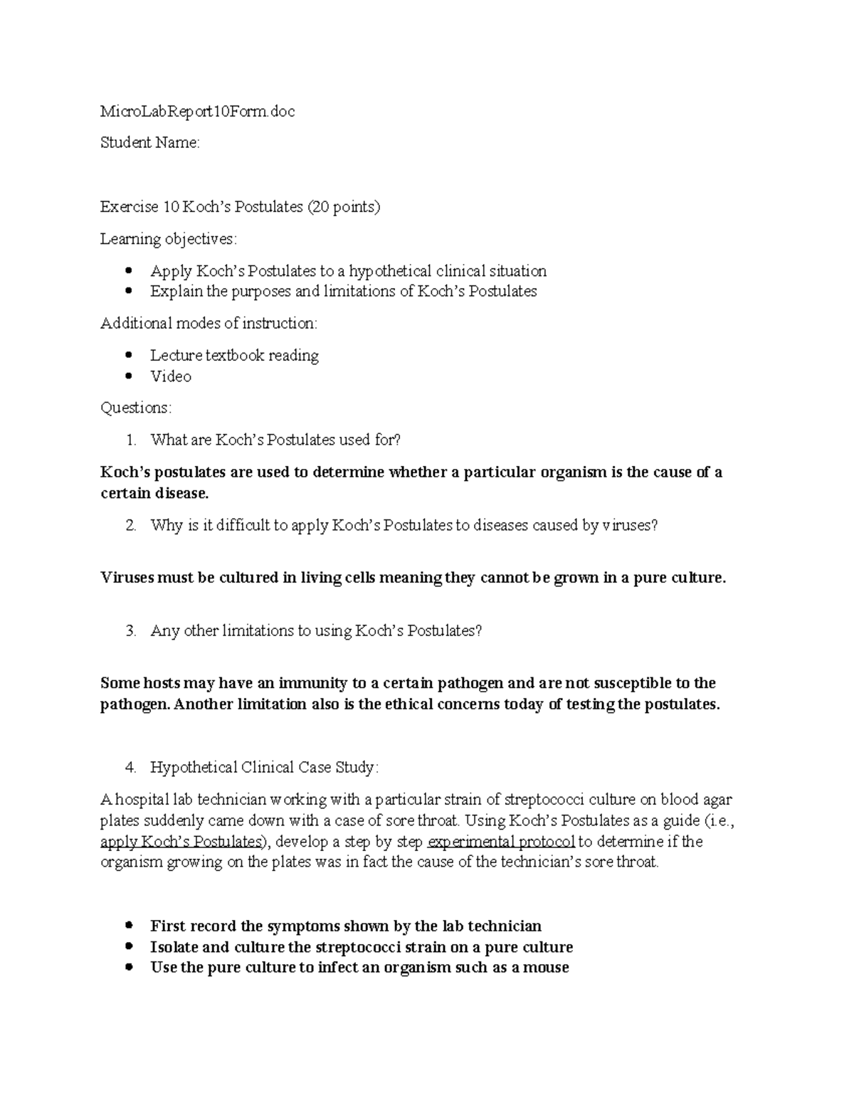 Micro Lab Report 10Form - MicroLabReport10Form Student Name: Exercise ...