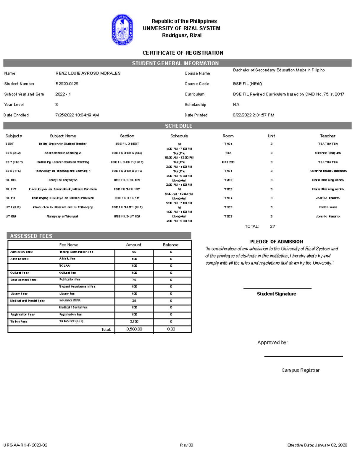 Certificate Of Registration Form - Republic of the Philippines ...