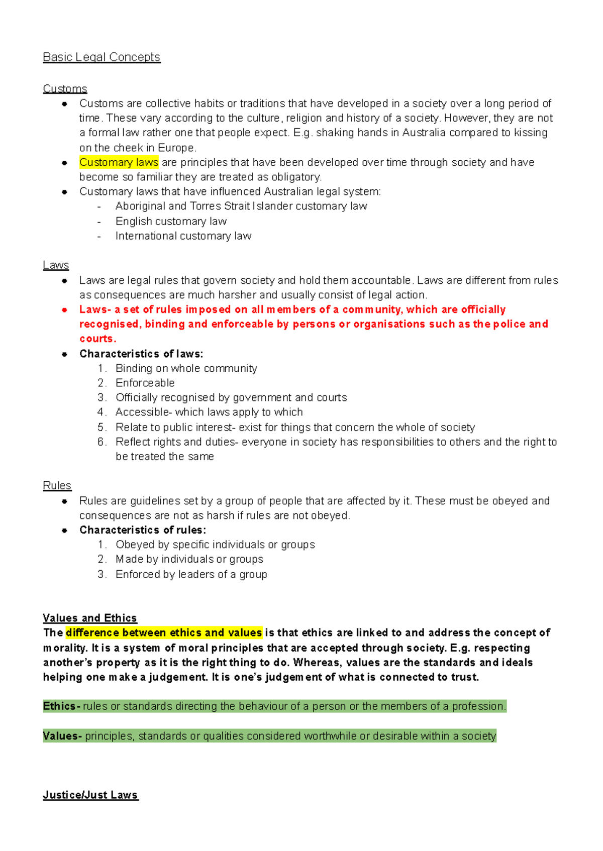 Basic Legal Concepts - Basic Legal Concepts Customs Customs are ...