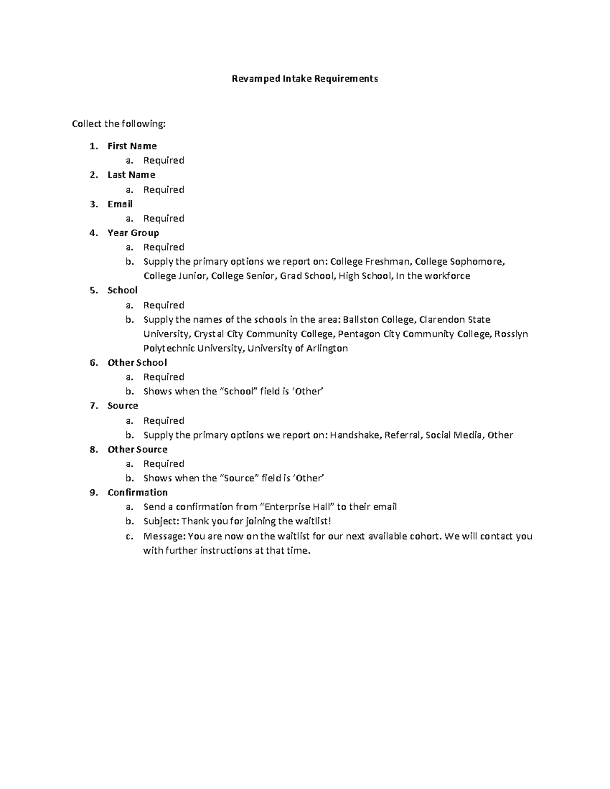 W4 Requirements assignement for th - Revamped Intake Requirements ...