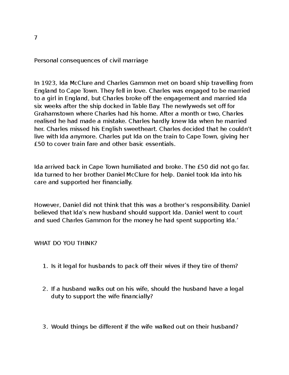 FALA LU 7 - 7 Personal consequences of civil marriage In 1923, Ida ...