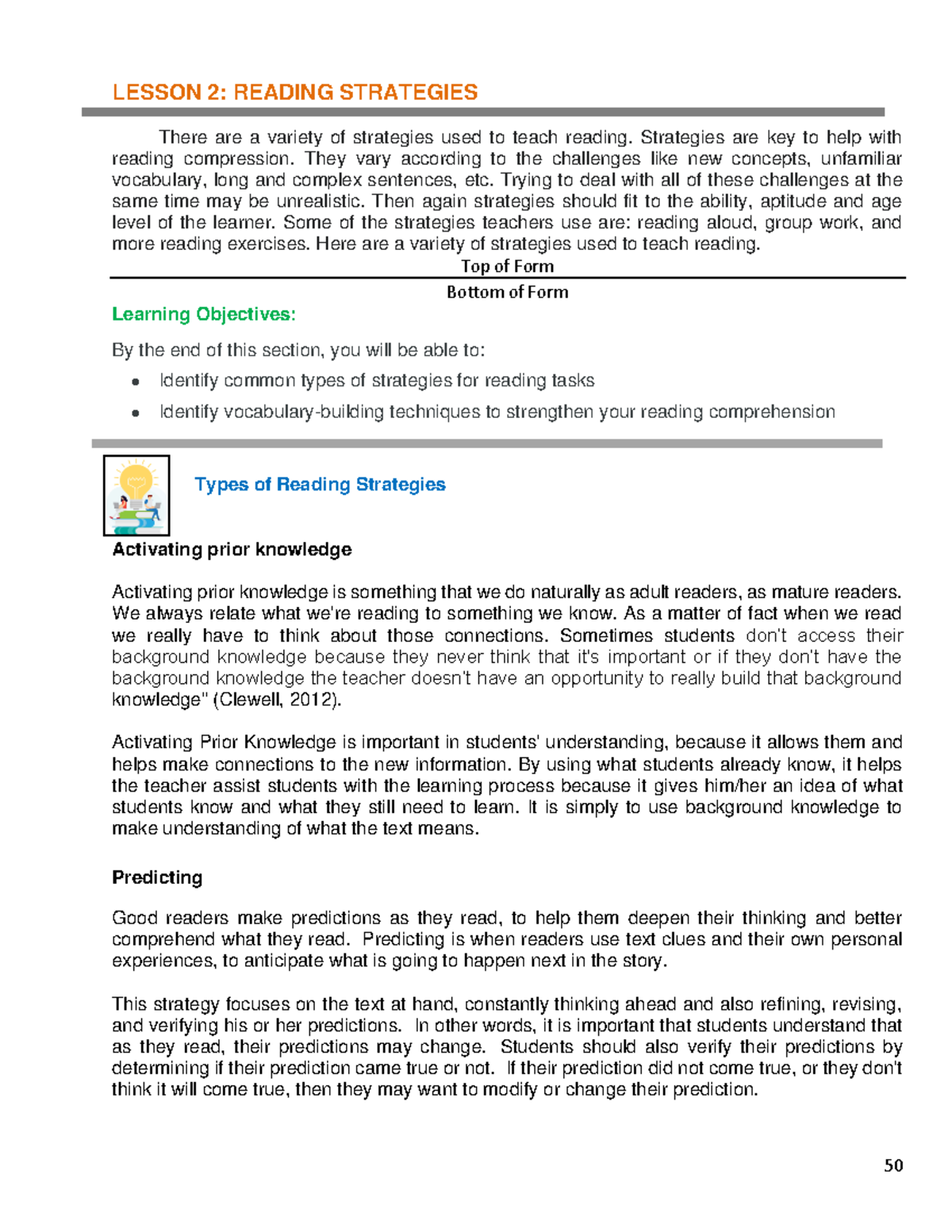 Developmental Reading- Reading stages - 50 LESSON 2: READING STRATEGIES ...