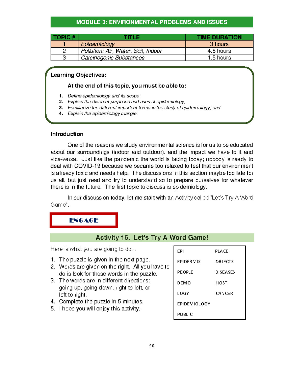 Module 3- Environmental Issues and Problems - TOPIC # TITLE TIME ...