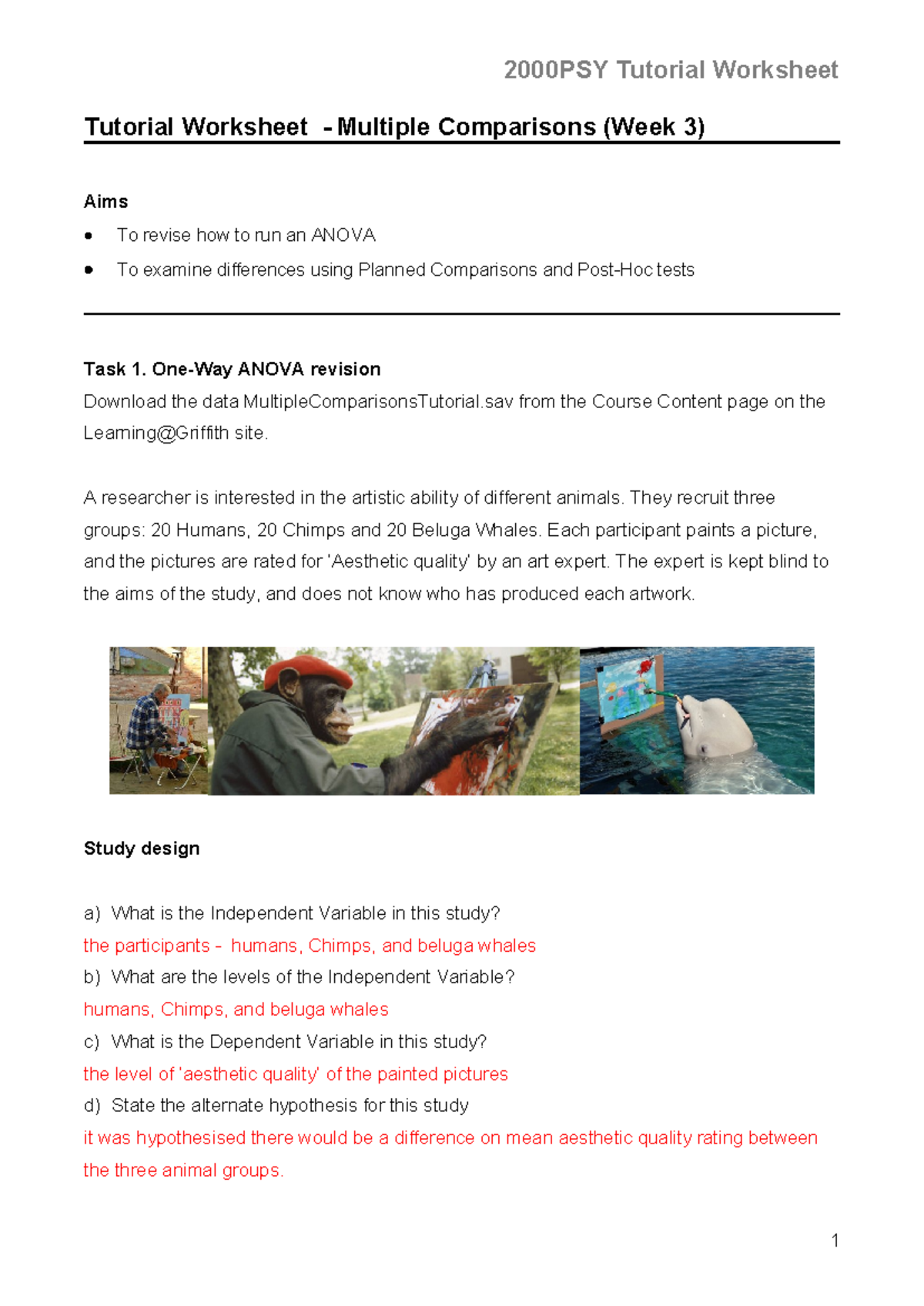 Week 03 - Multiple Comparisons 2021 - Tutorial Worksheet - Multiple Comparisons (Week 3) Aims To ...