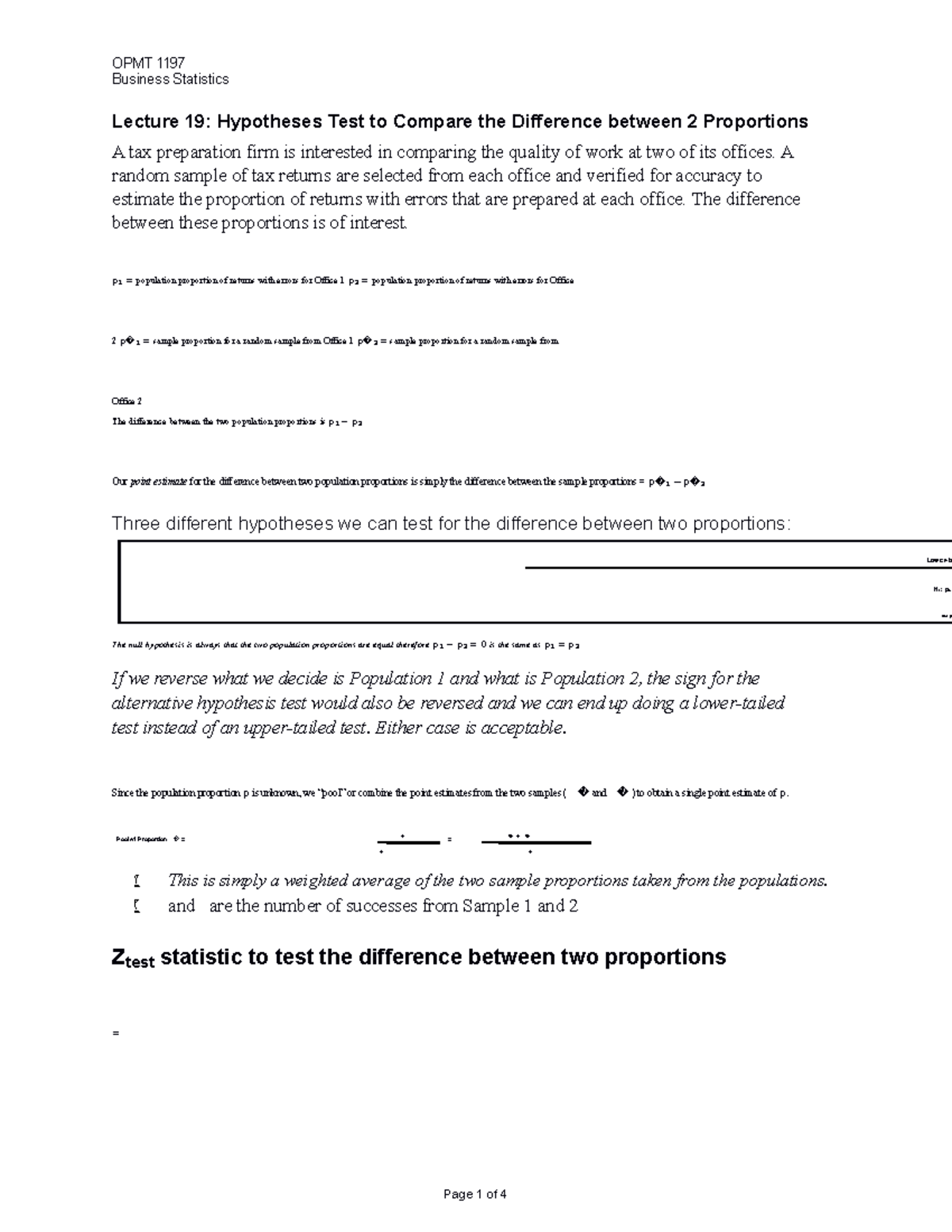 Practical Materials OPMT - Business Statistics Lecture 19: Hypotheses ...